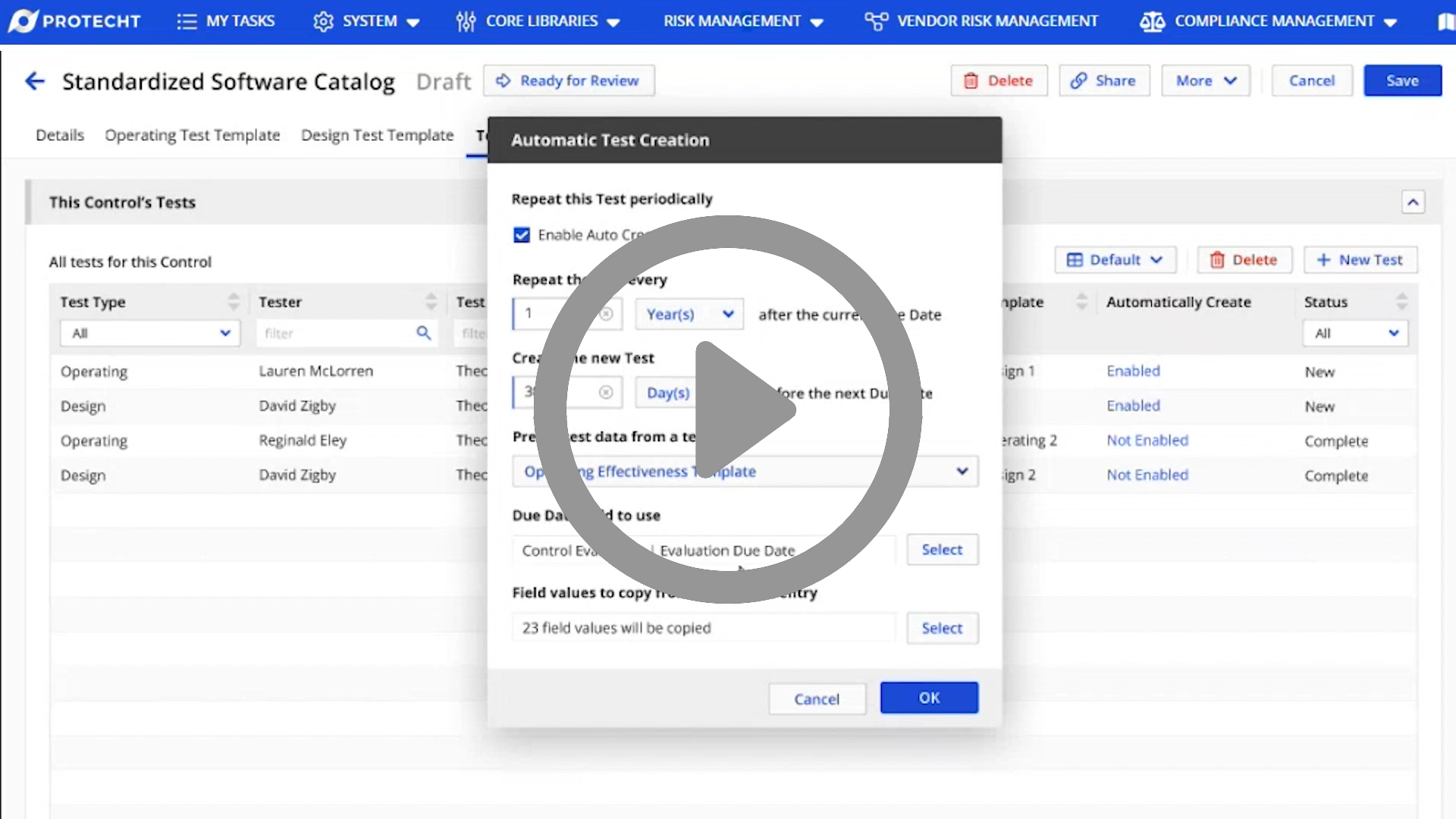 Controls management in Protecht. AU