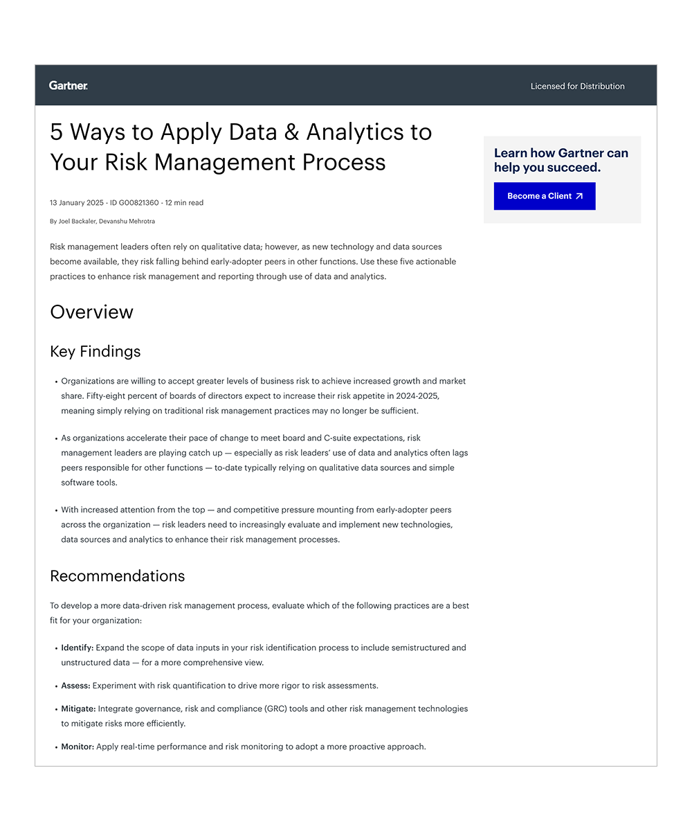 Gartner report: 5 Ways to Apply Data & Analytics to Your Risk ...