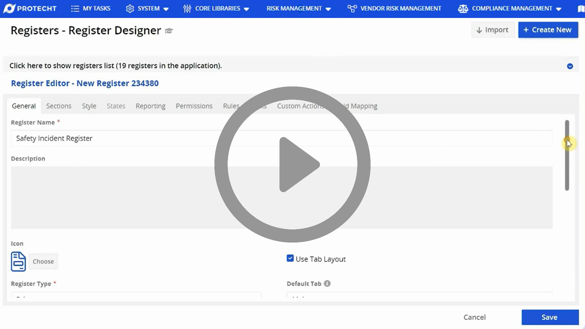 Building a register in Protecht: Creating the register. USA