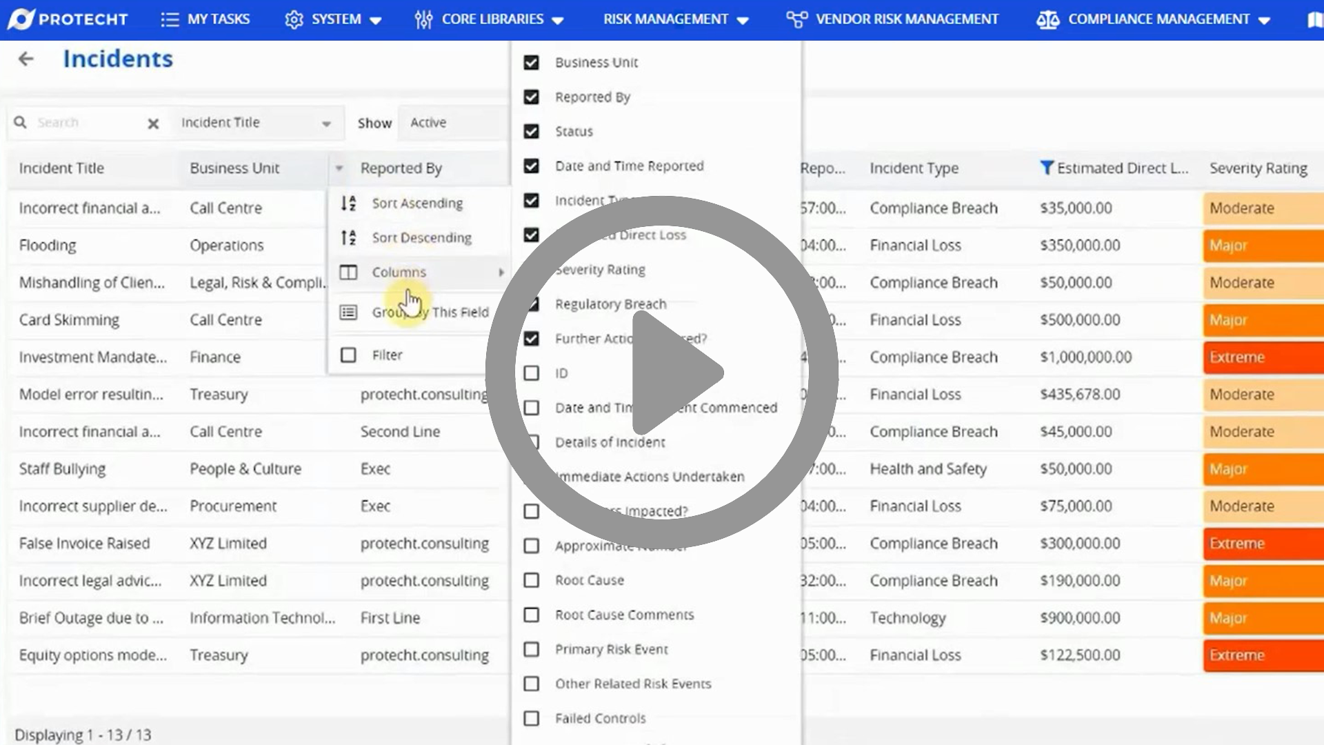 Navigating Protecht screens. USA